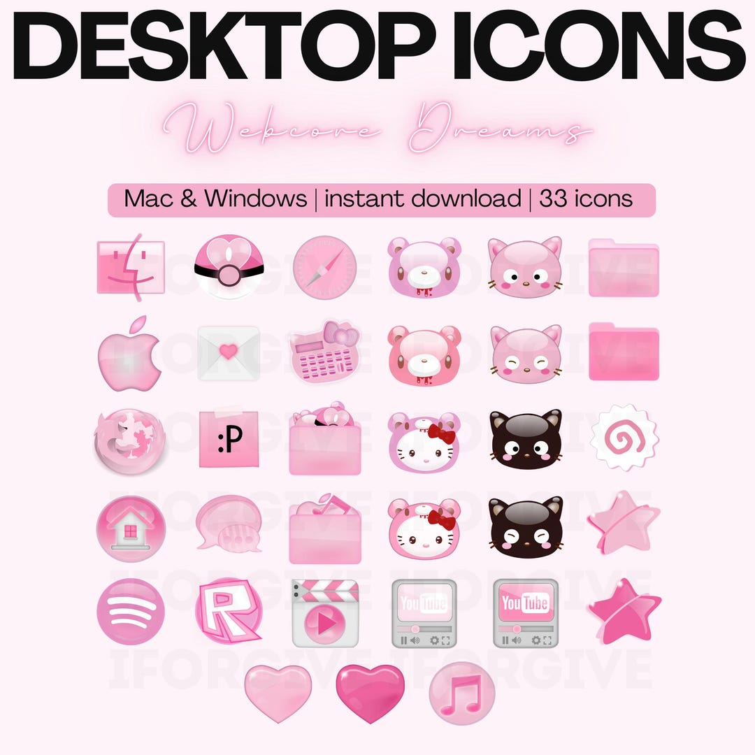 Cute Pink Icon Set – Webcore Frutiger Aero Desktop Icons Wallpaper Set ...