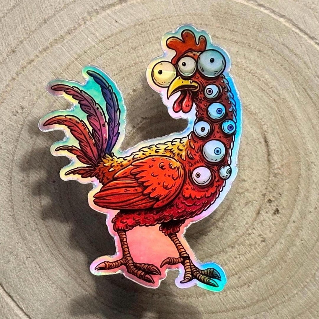 Chi Clops Chicken Mutation Holographic Sticker | Multi-eyed Rooster ...