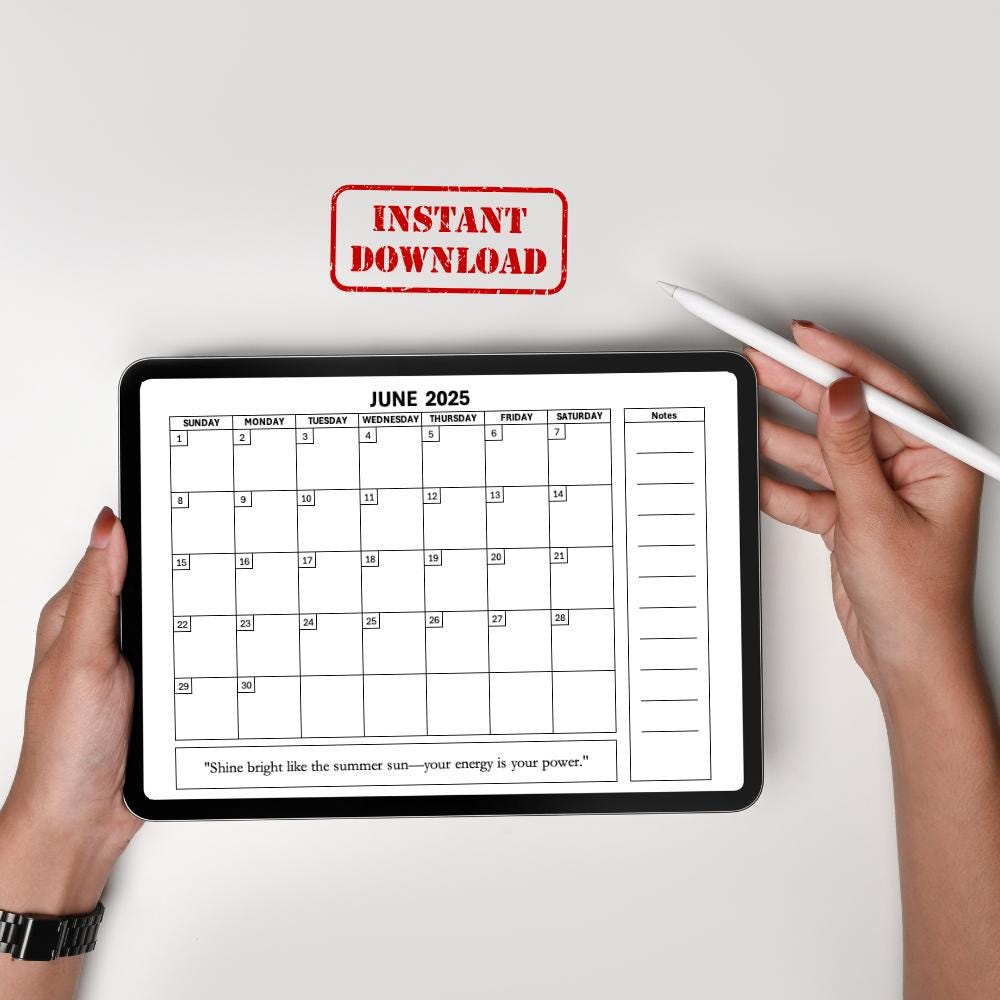 June 2025 Calendar Printable - Instant Download - Sunday Start - A4 ...