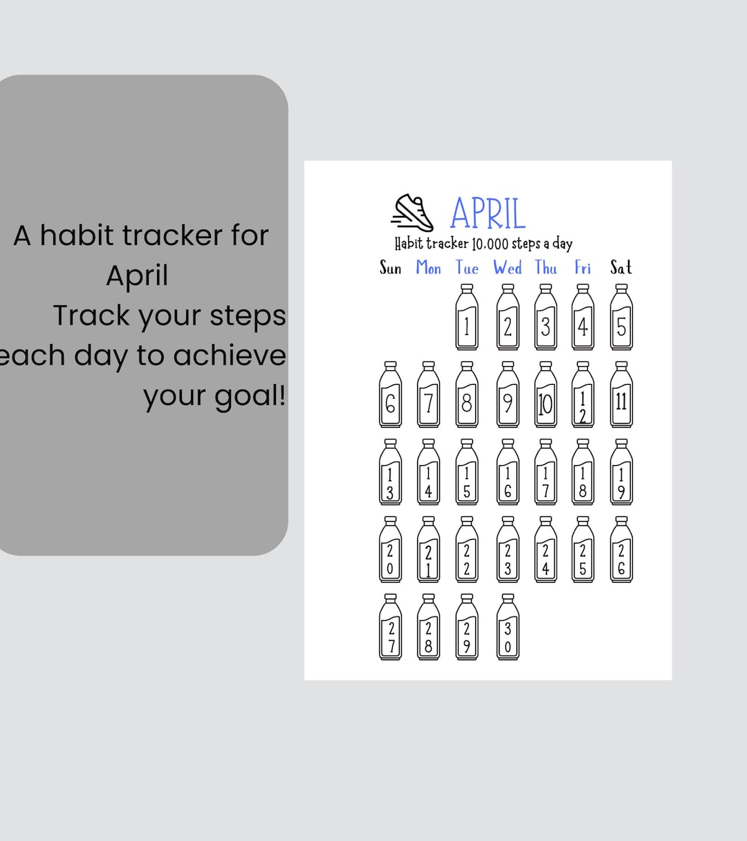 Printable Habit Tracker, 10,000 Steps a Day Tracker, Monthly Fitness ...