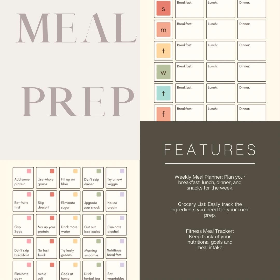 Meal Prep Tracker Printable Weekly Meal Planner & Grocery List Fitness ...