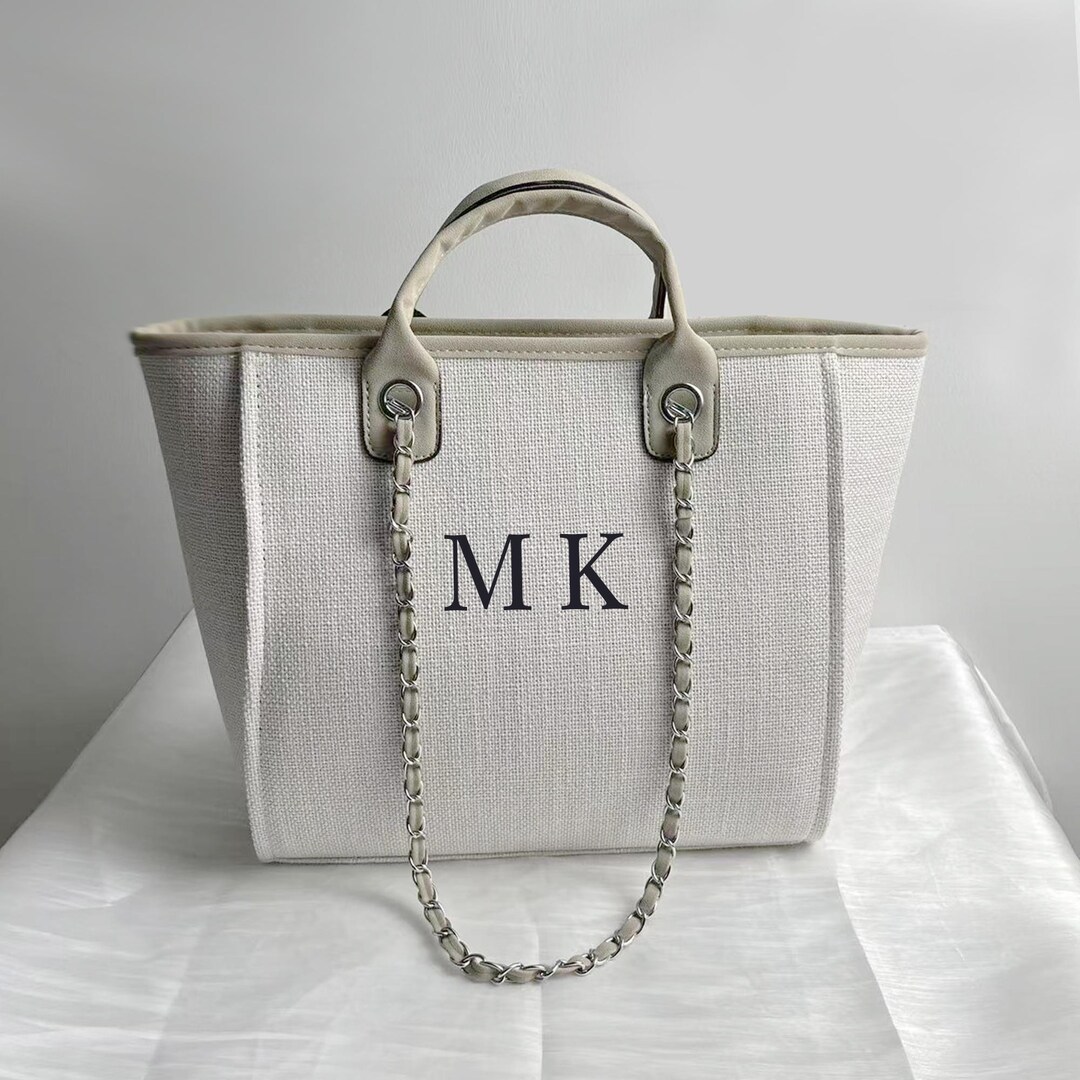 Personalized Canvas Chain Bag: Custom Initial Tote - Etsy