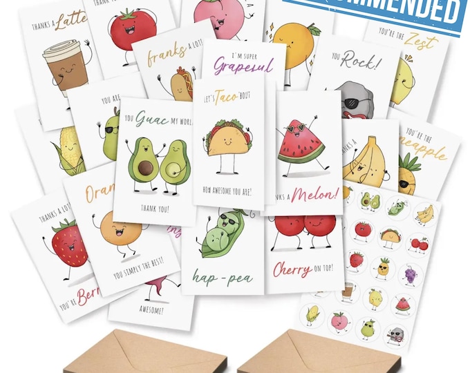 Fruit Puns Thank You Cards Pack | Punny Food, Thank You Card Pun, Thank ...