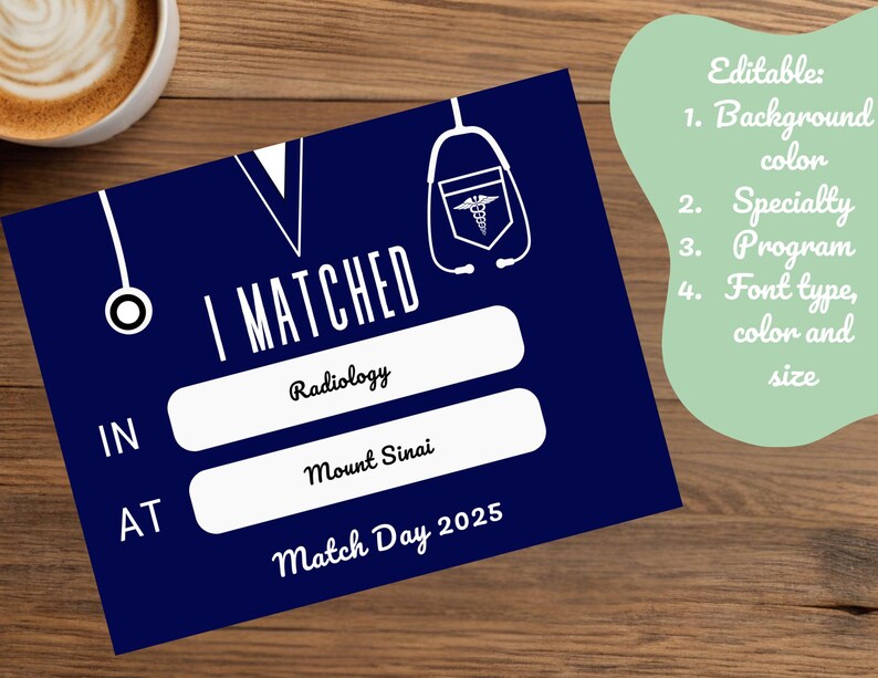 Editable Residency Match Day Sign | Custom Match Announcement Template | Personalized Residency ...