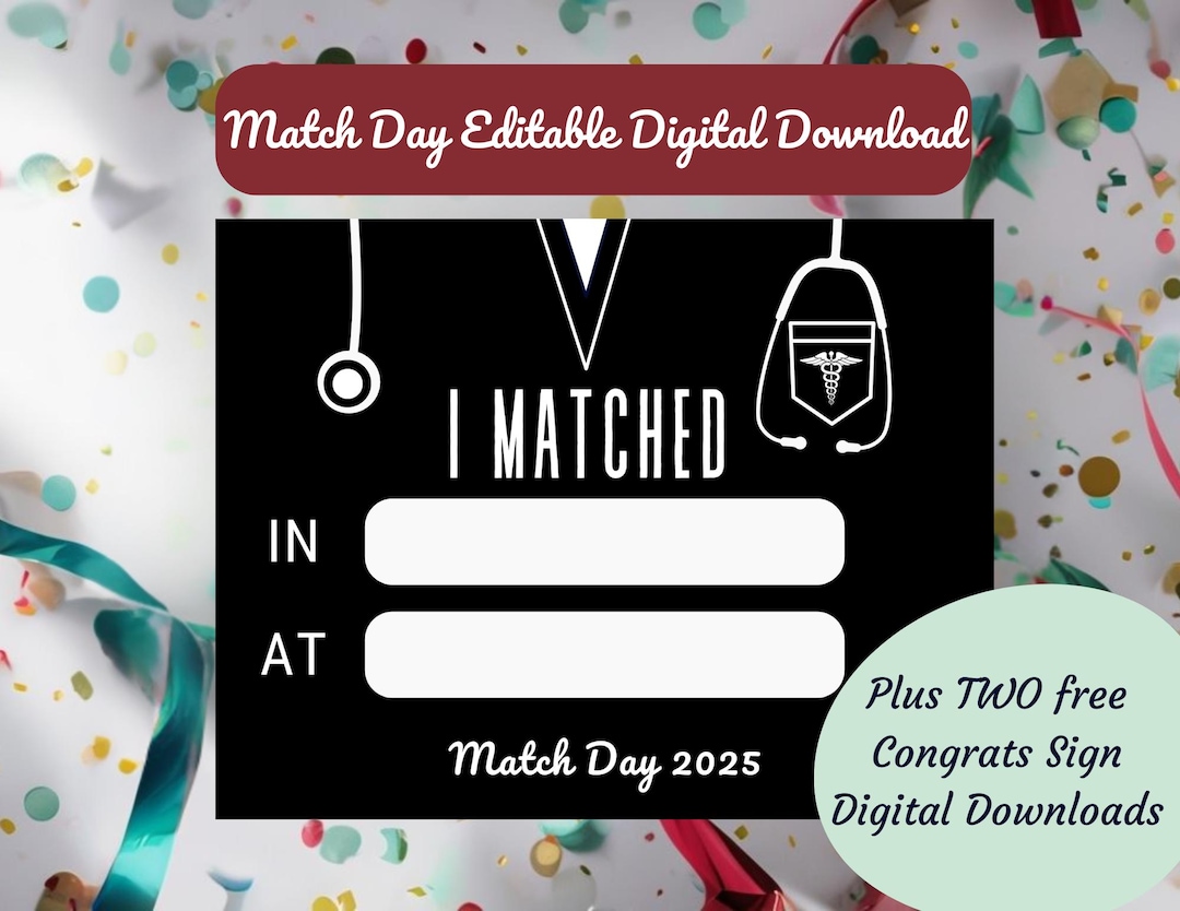 Editable Residency Match Day Sign | Custom Match Announcement Template ...