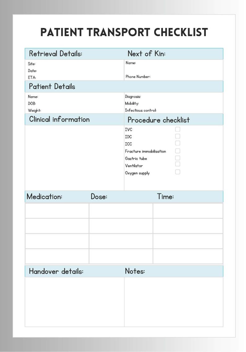 Patient Transport Checklist - Etsy