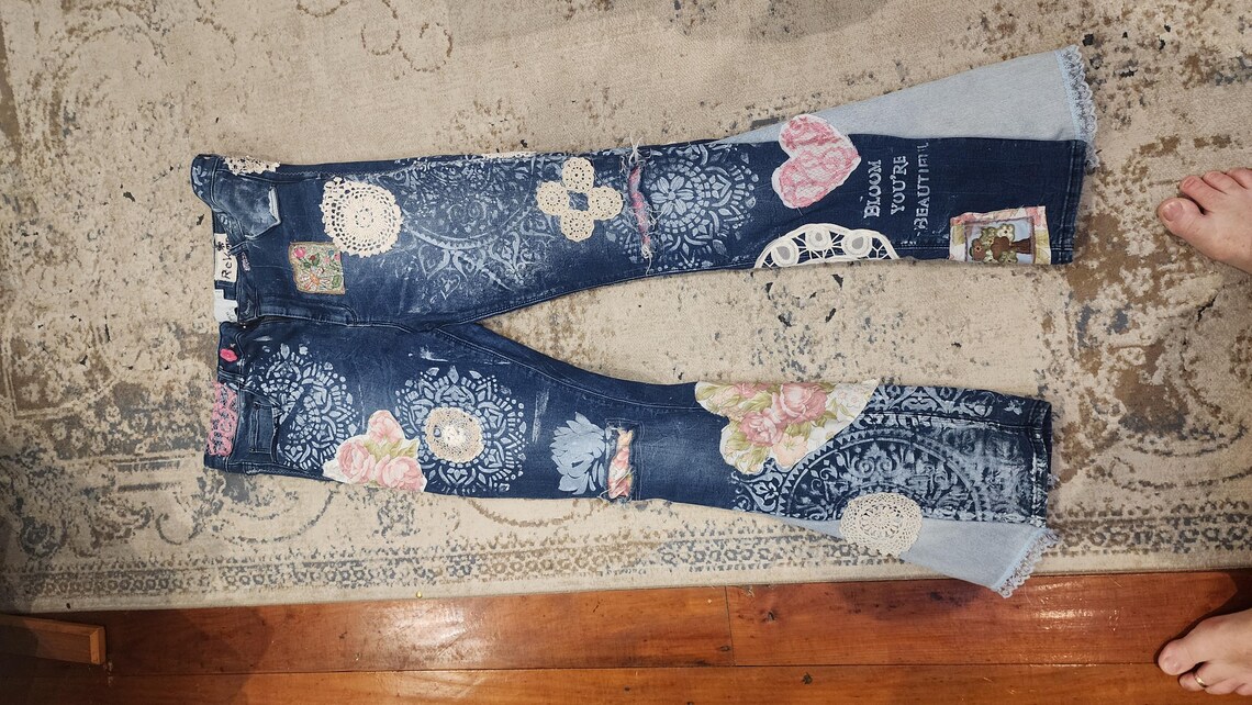 Funky Flared Upcycled Patch Jeans - Etsy