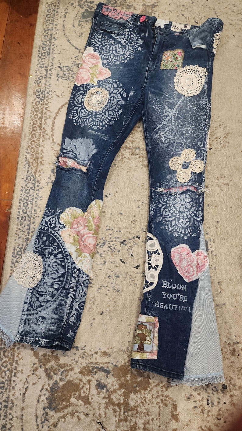 Funky Flared Upcycled Patch Jeans - Etsy