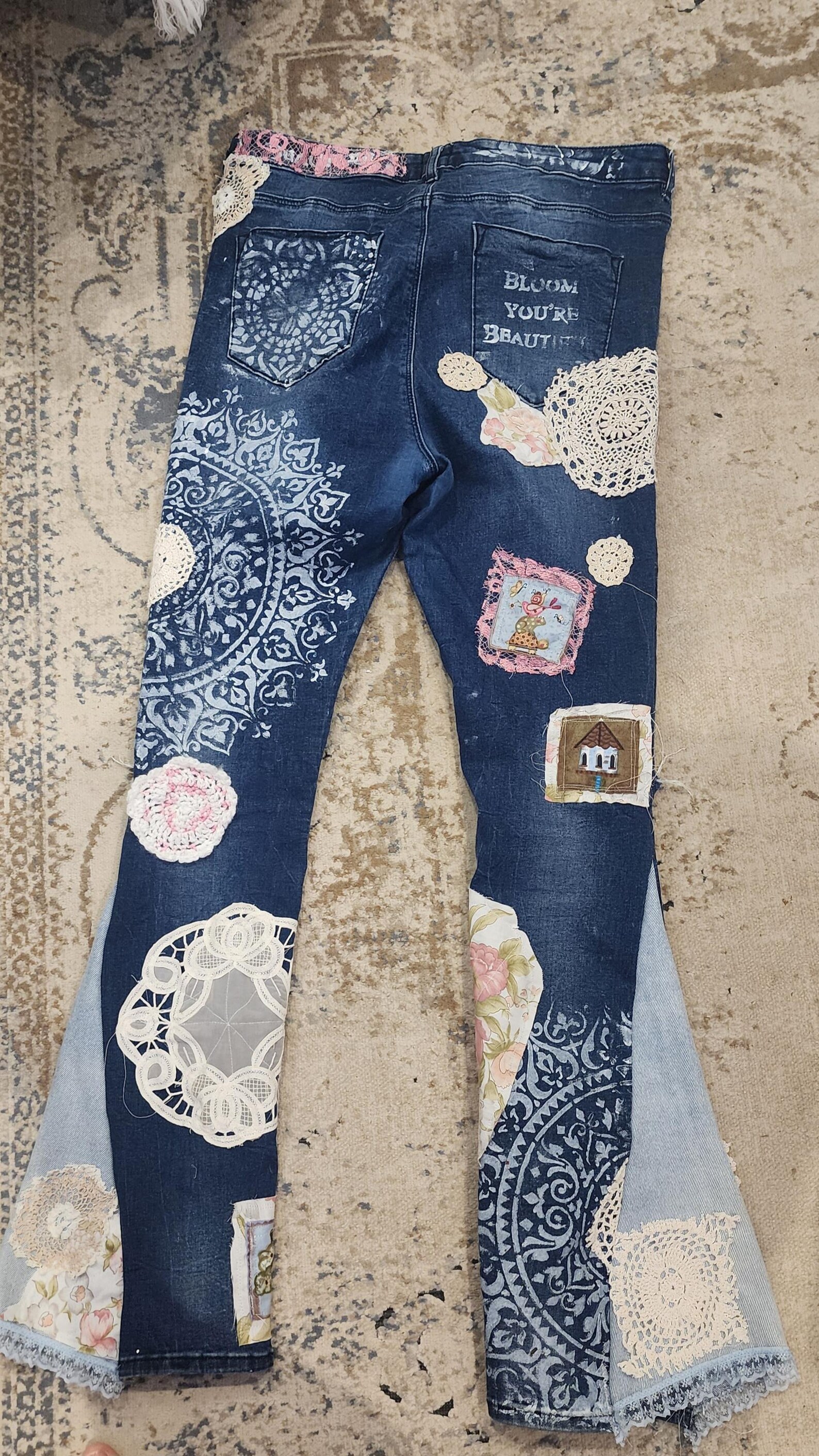 Funky Flared Upcycled Patch Jeans - Etsy