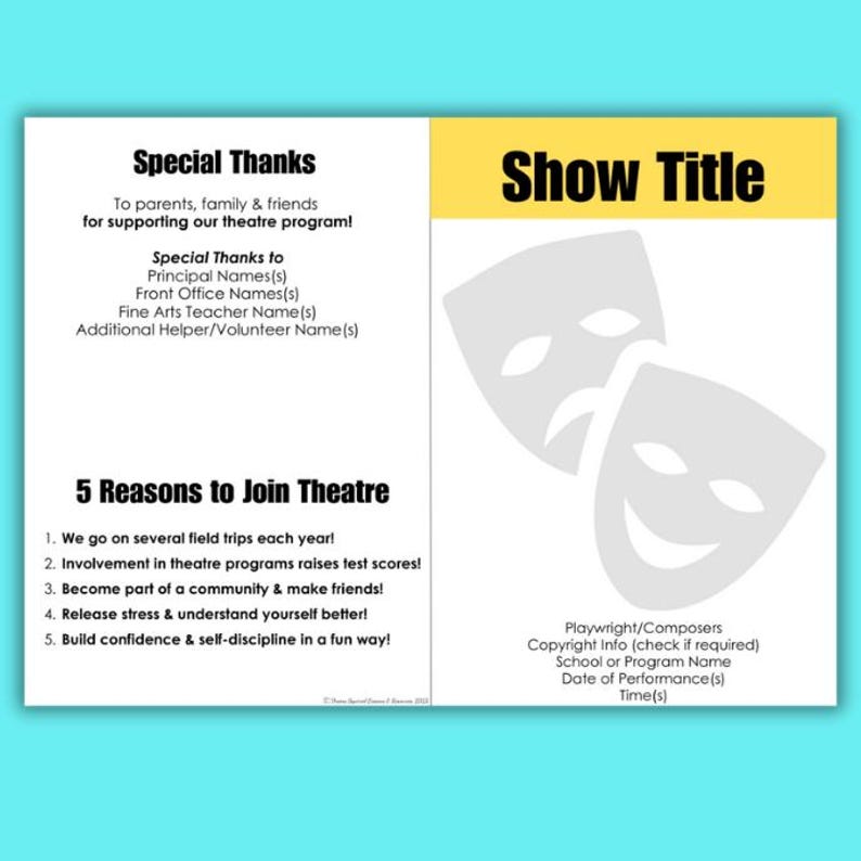 Play & Musical Playbill Template - 4 Page Editable Canva Template ...