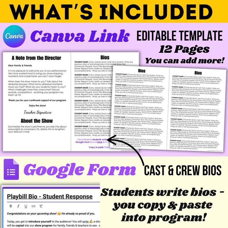 Play & Musical Program Template - Google Form Bios - 12 Page Fully ...