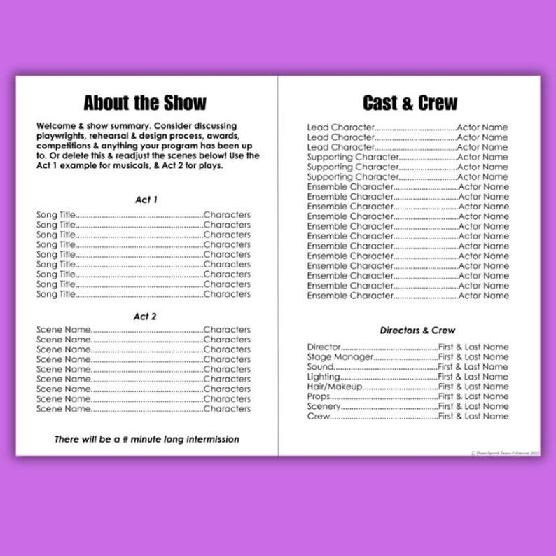 Play & Musical Playbill Template - 4 Page Editable Canva Template ...