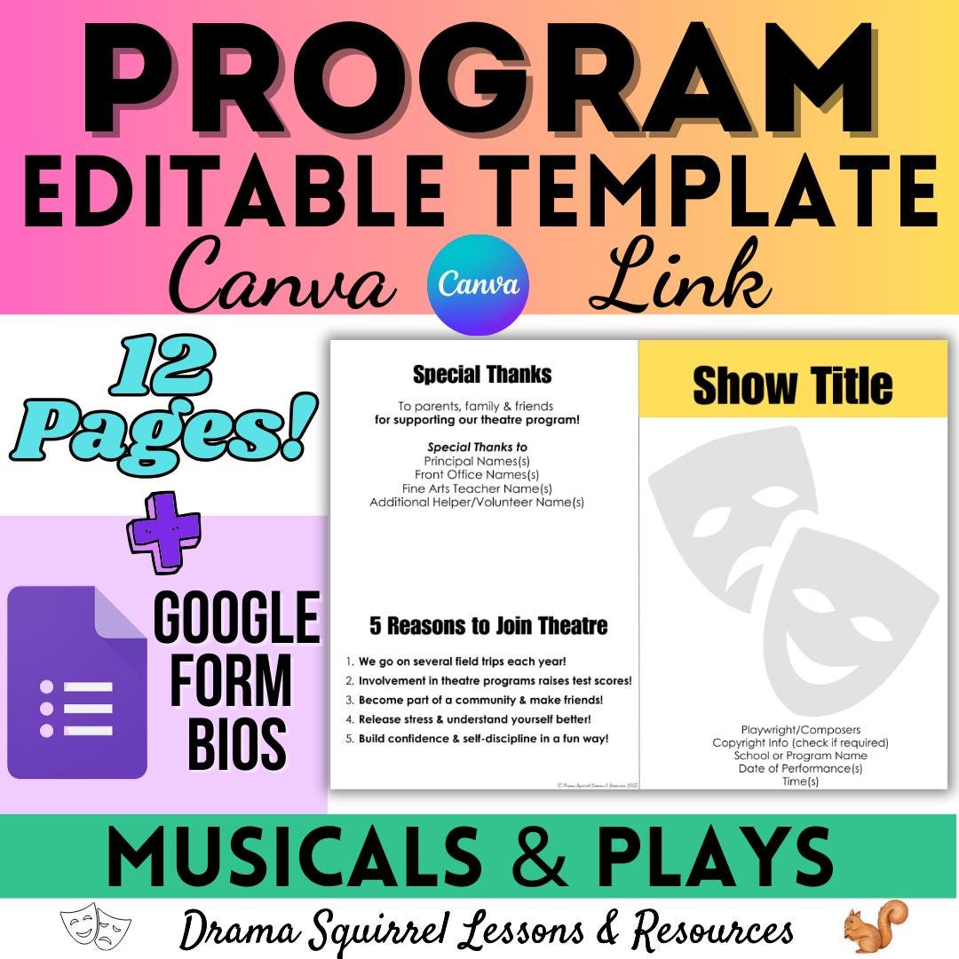 Play & Musical Program Template - Google Form Bios - 12 Page Fully ...