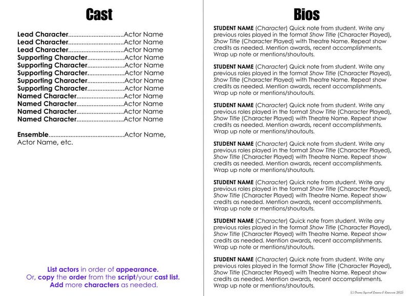Play & Musical Program Template - Google Form Bios - 12 Page Fully ...