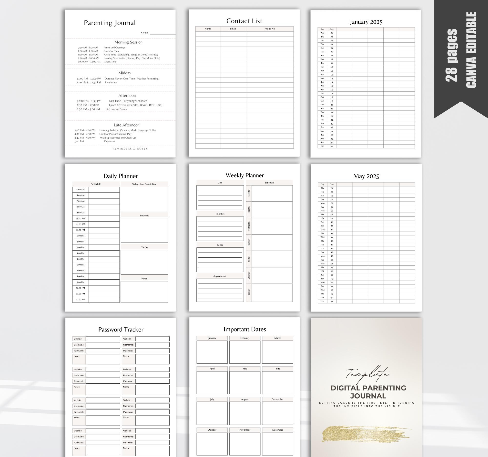 Digital Parenting Journal | Printable & Customizable Daily Tracker for ...