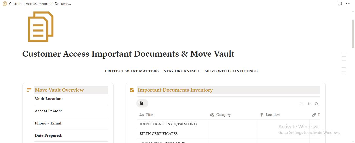 Important Documents & Move Vault Command Center | Secure Relocation ...
