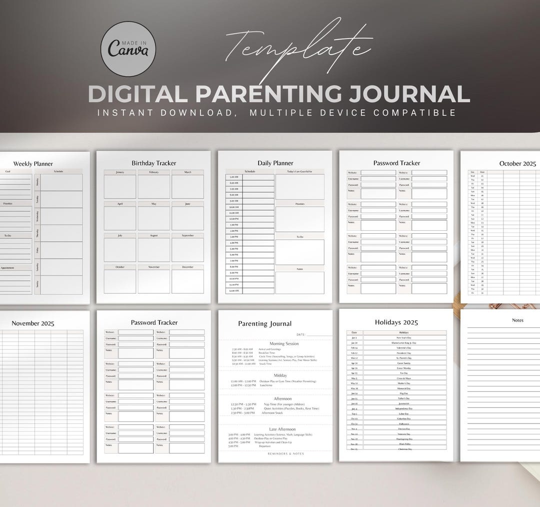 Digital Parenting Journal | Printable & Customizable Daily Tracker for ...