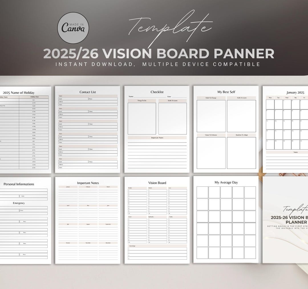 2025-26 Vision Board Planner | Printable Goal Setting Workbook ...