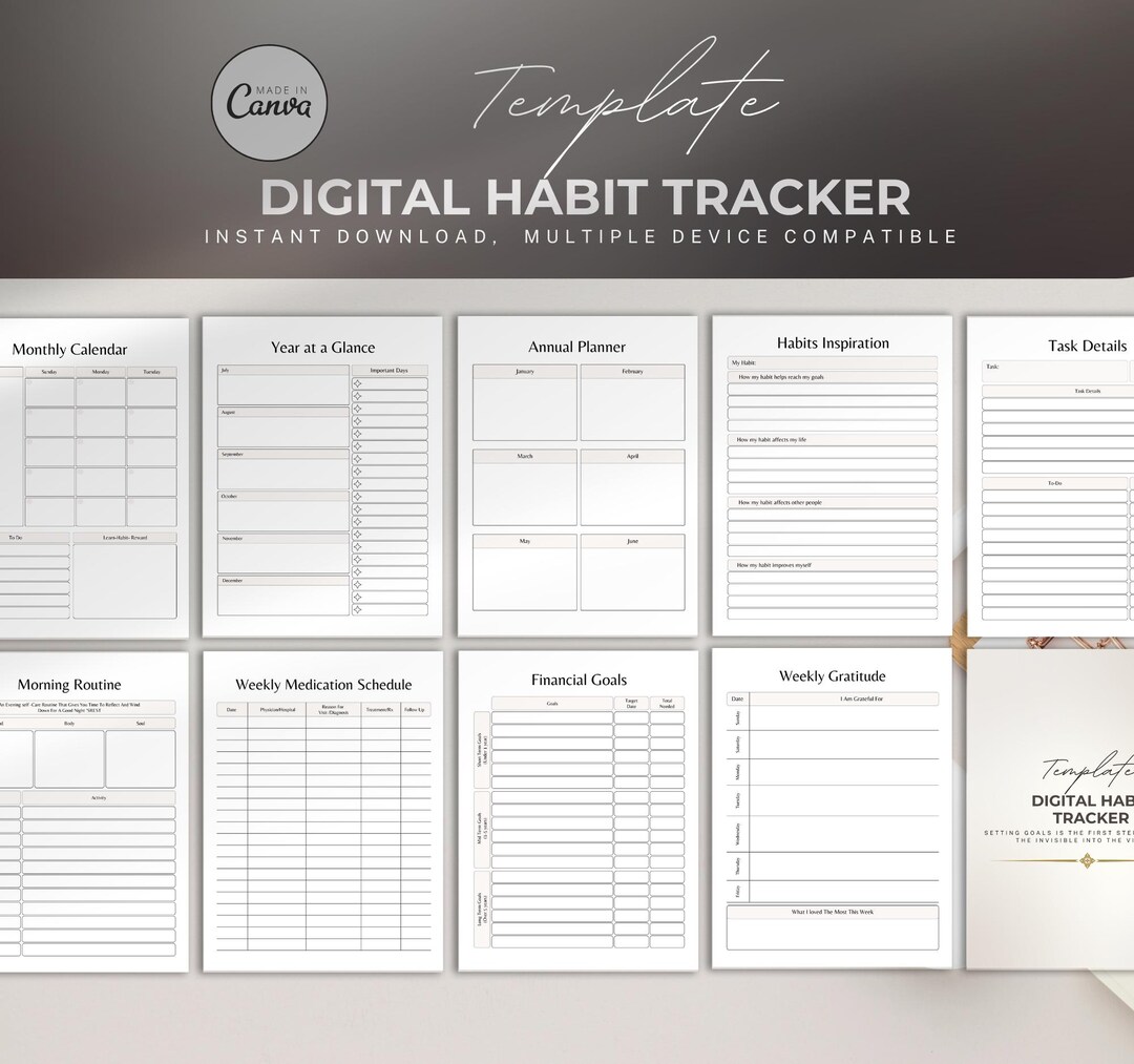 Digital Habit Tracker | Printable Daily & Monthly Habit Log | Goal ...