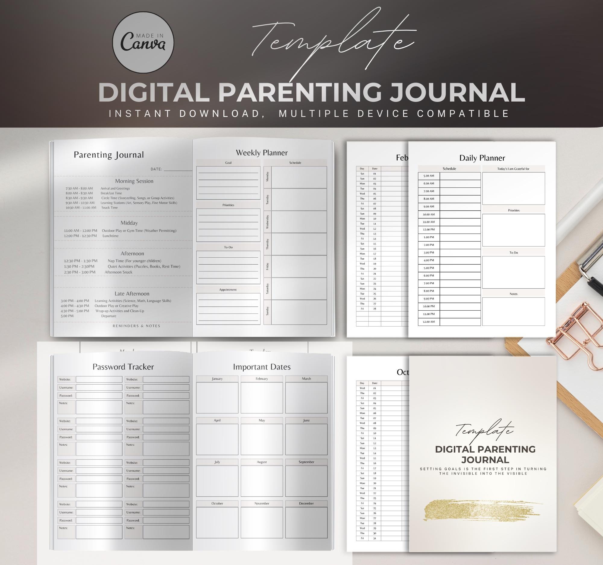 Digital Parenting Journal | Printable & Customizable Daily Tracker for ...