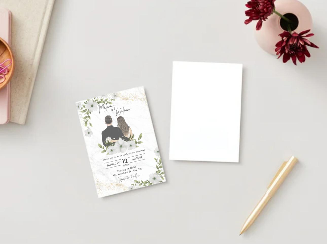 White & Green Wedding Invitation - Etsy