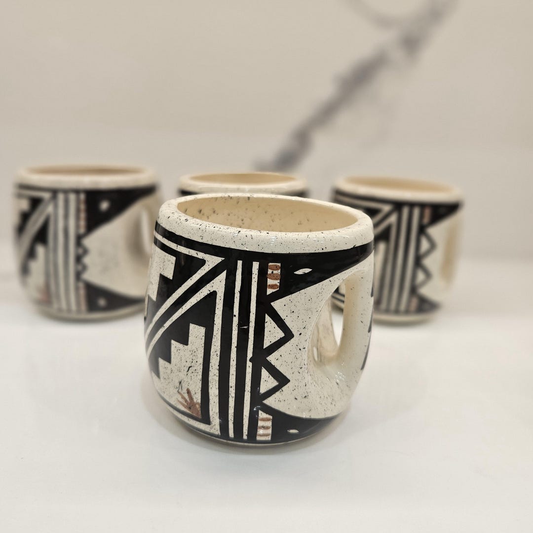 Vintage Native American Ute Coffee Mug Cup Hand Painted Pottery Set of ...