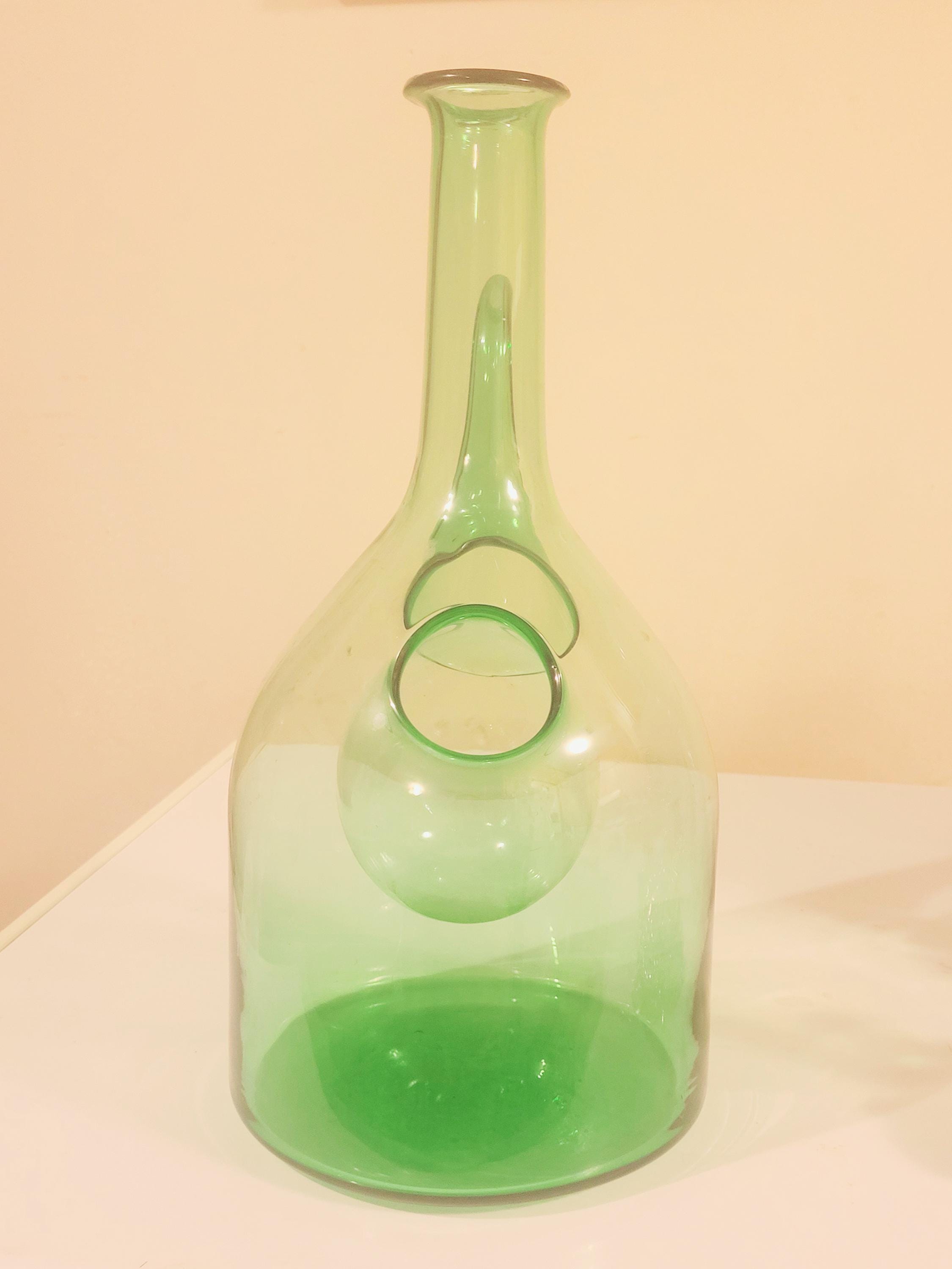 Vintage Midcentury Glassware Collectible Vintage Green Glass Blown Wine ...