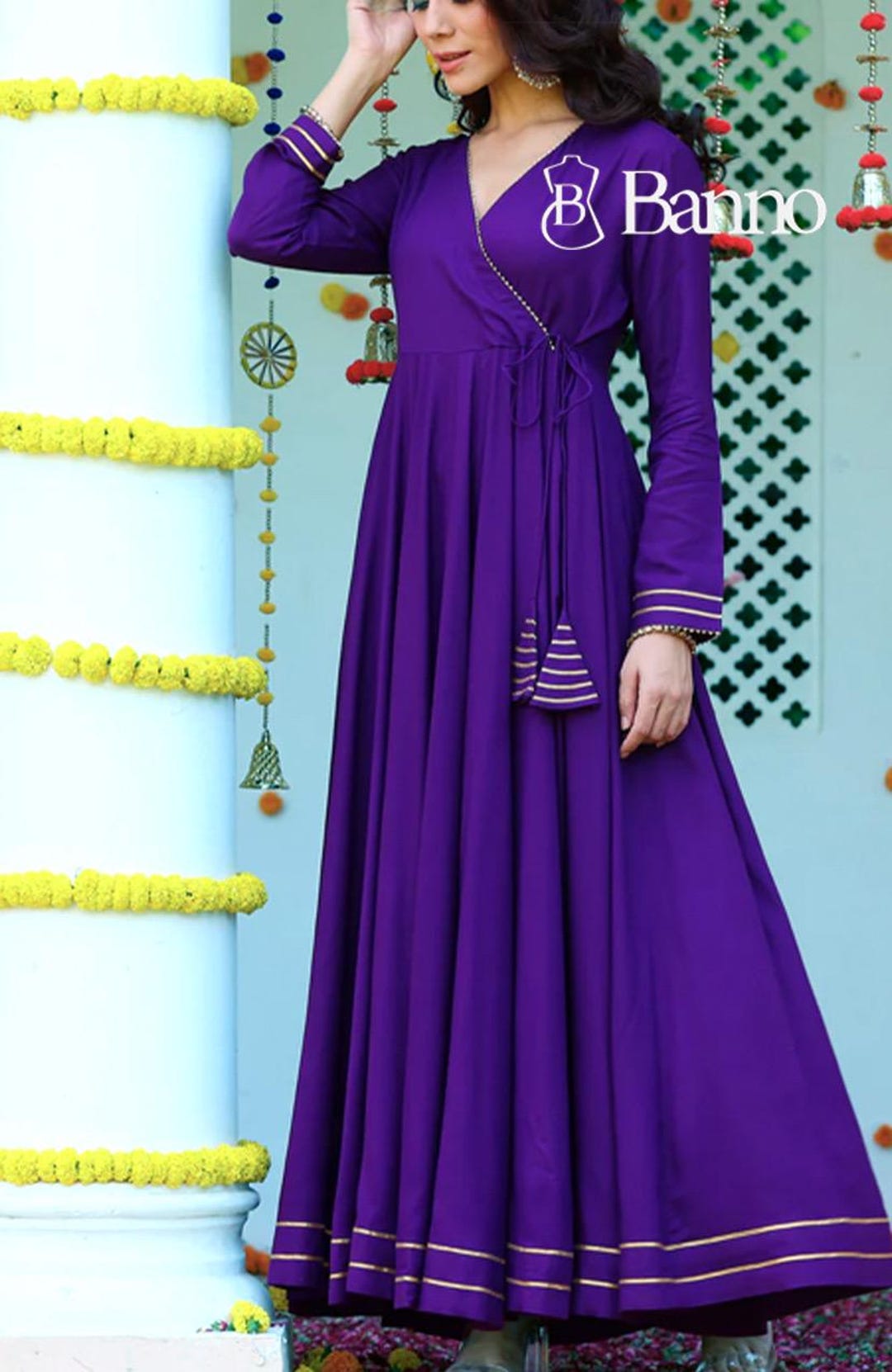 Angrakha Pattern Anarkali Gown With Gota Detailing All Over - Etsy