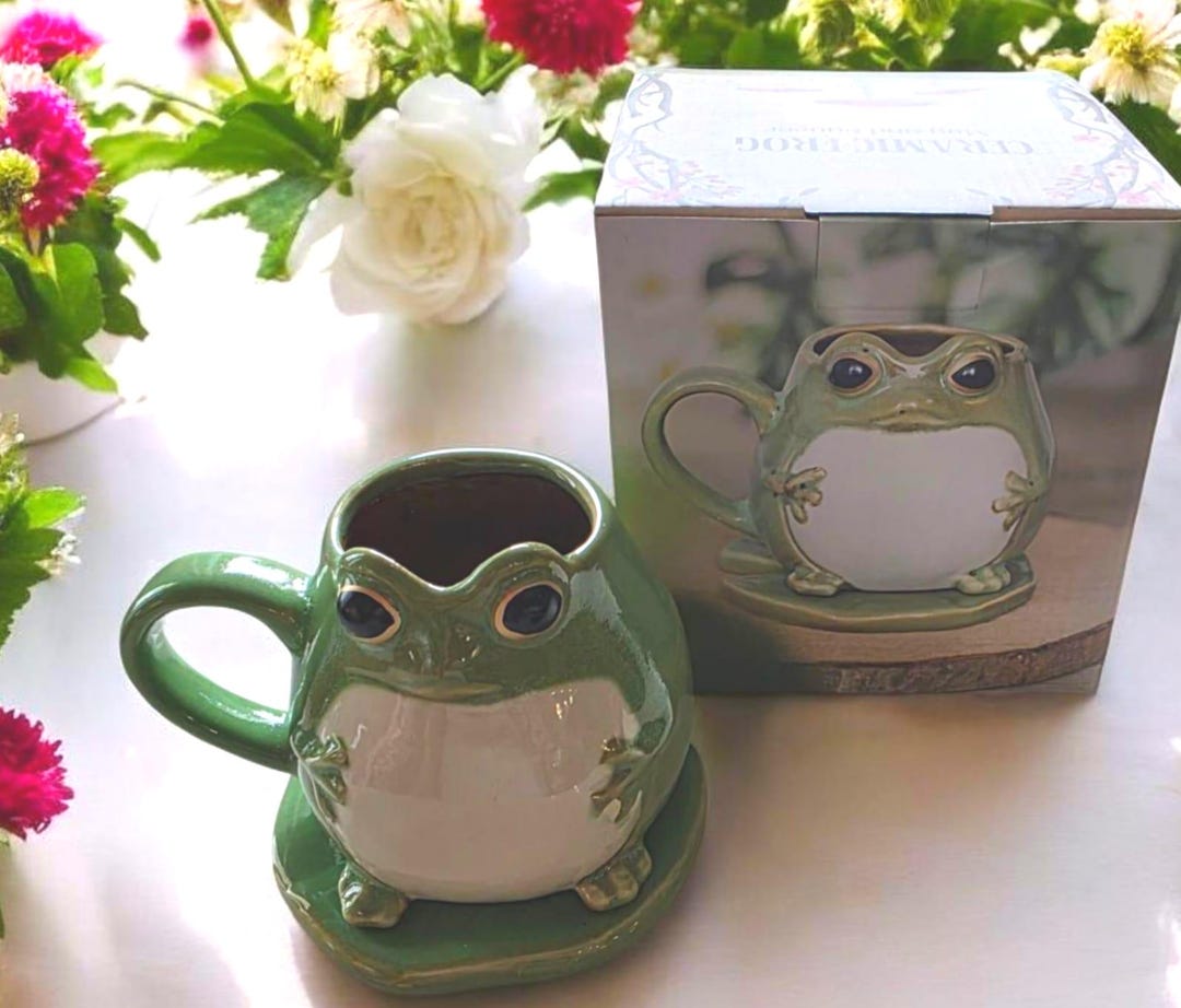 Cute Adorable Frog Mug & Lilli Pad Coaster. Novelty Mugs / Cups ...