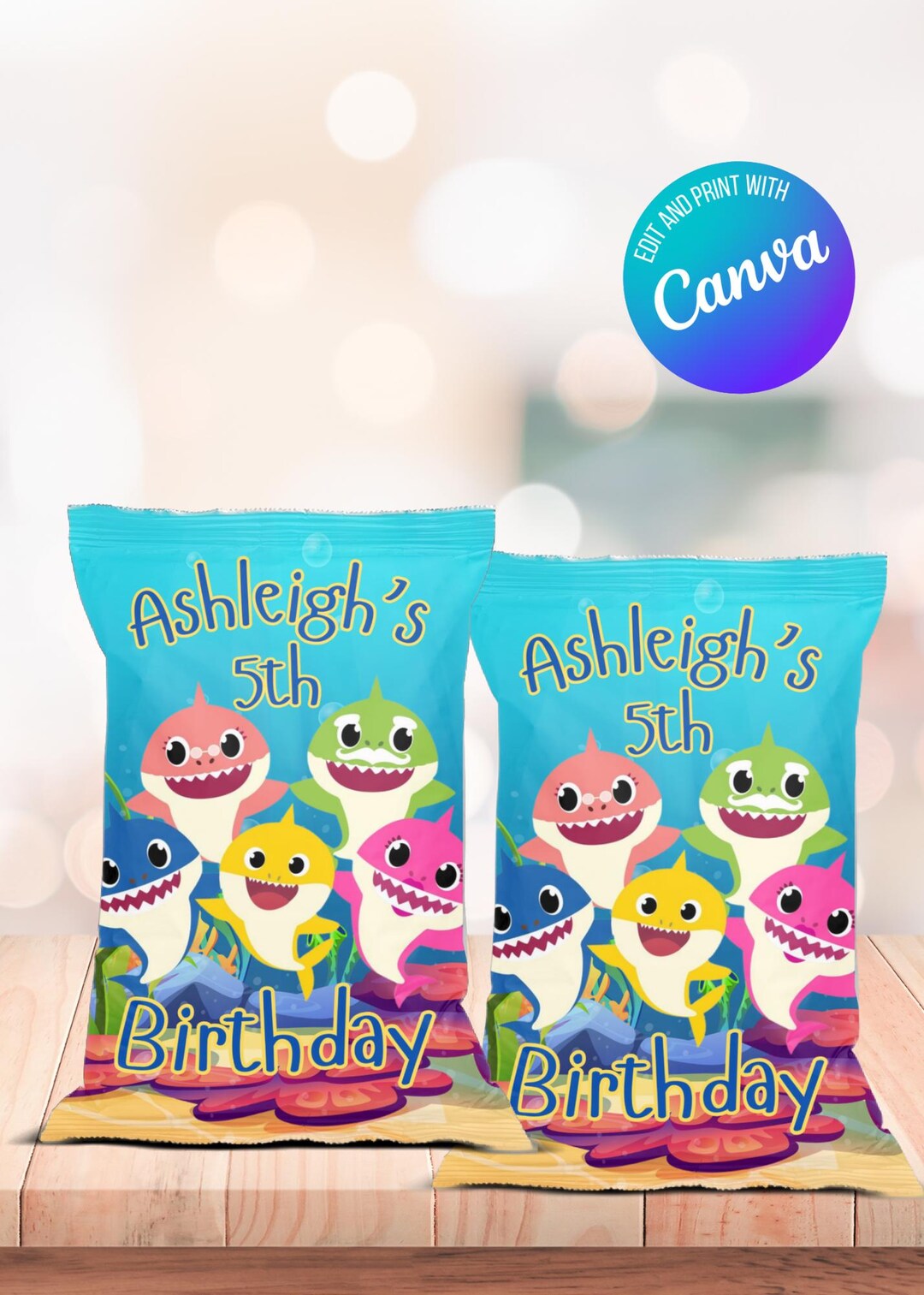 Baby Shark Chip Bag Template DIGITAL DOWNLOAD - Etsy