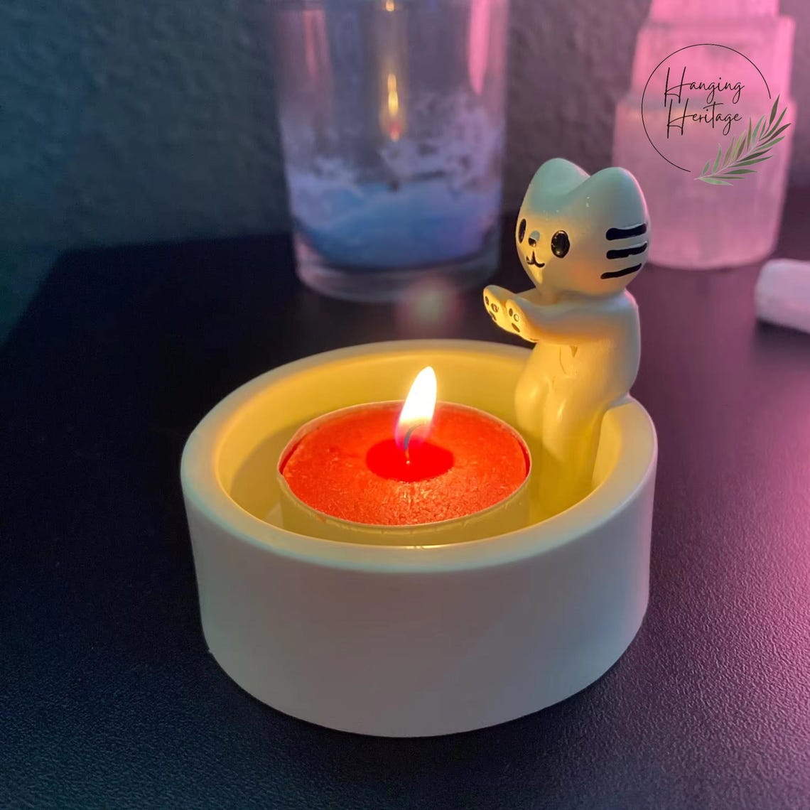 Hand-painted Cat Candle Holder Cute Kitten Candle Stand Unique Home ...