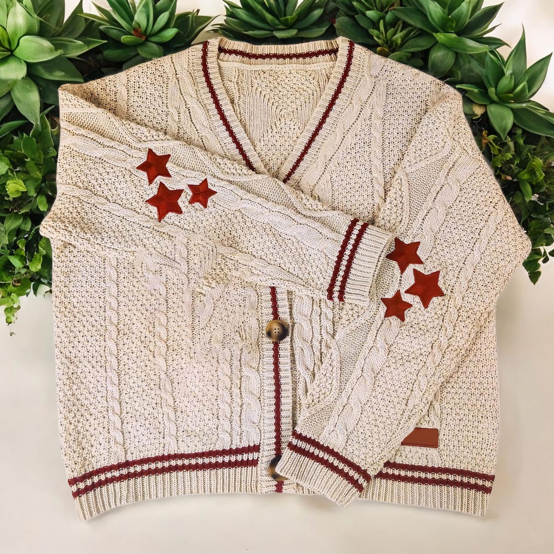 Swifty Striped Stitching Star Print Sweater Coat V Neck Single Breasted ...