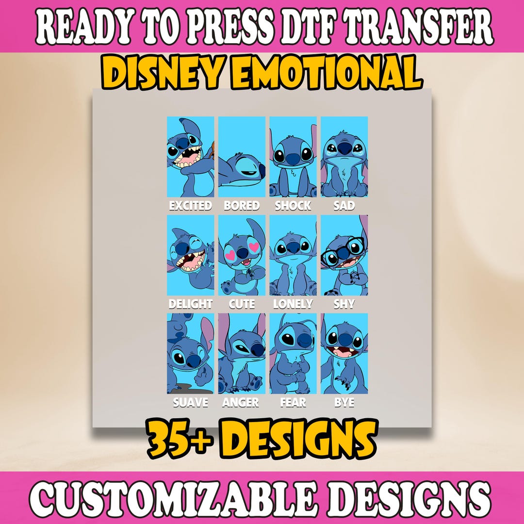Emotions of Stitch DTF Transfer, Magical Kingdom Heat Transfer, Disney ...