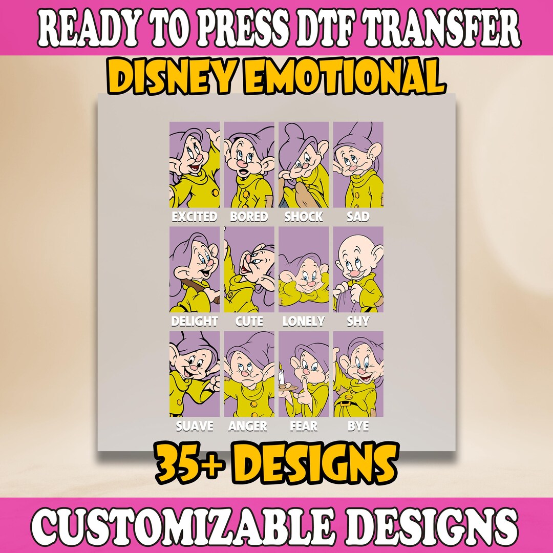 Snow White and Seven Dwarfs DTF Transfer, Dopey DTF, Family Vacation ...
