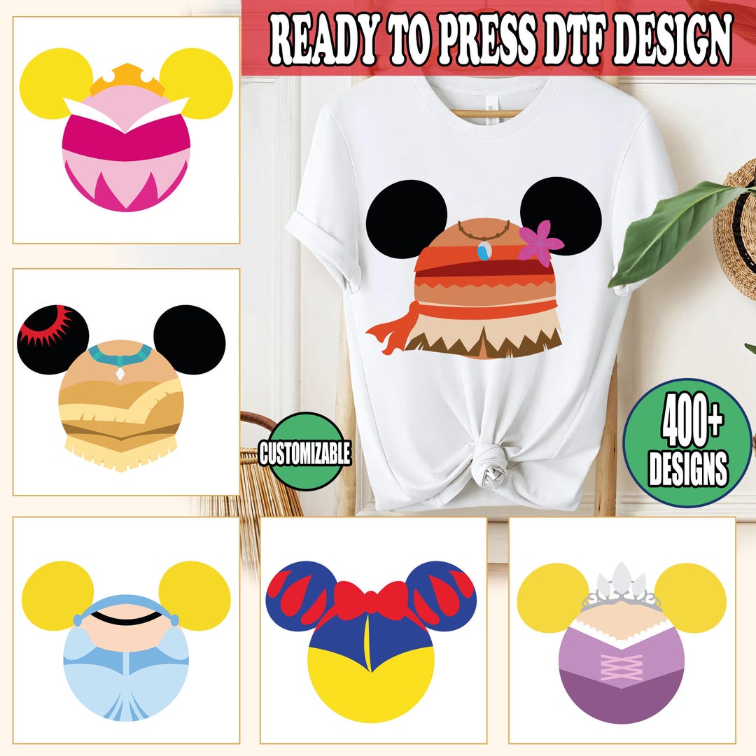 Disney Princess Characters DTF Transfer, Colorful Princess DTF, Disney ...