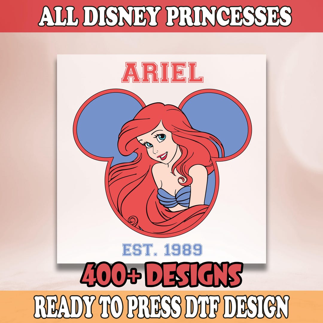 The Little Mermaid DTF, Disney Princess Ariel DTF Transfer, Ariel ...