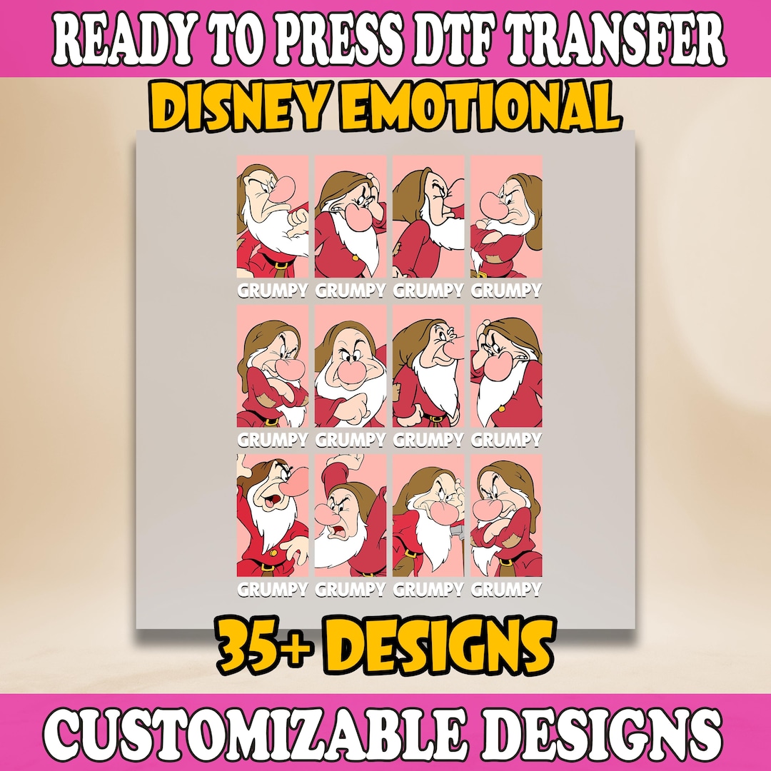 Grumpy Dwarf DTF Transfer, Disney Grumpy DTF, Grumpy Seven Dwarfs Heat ...