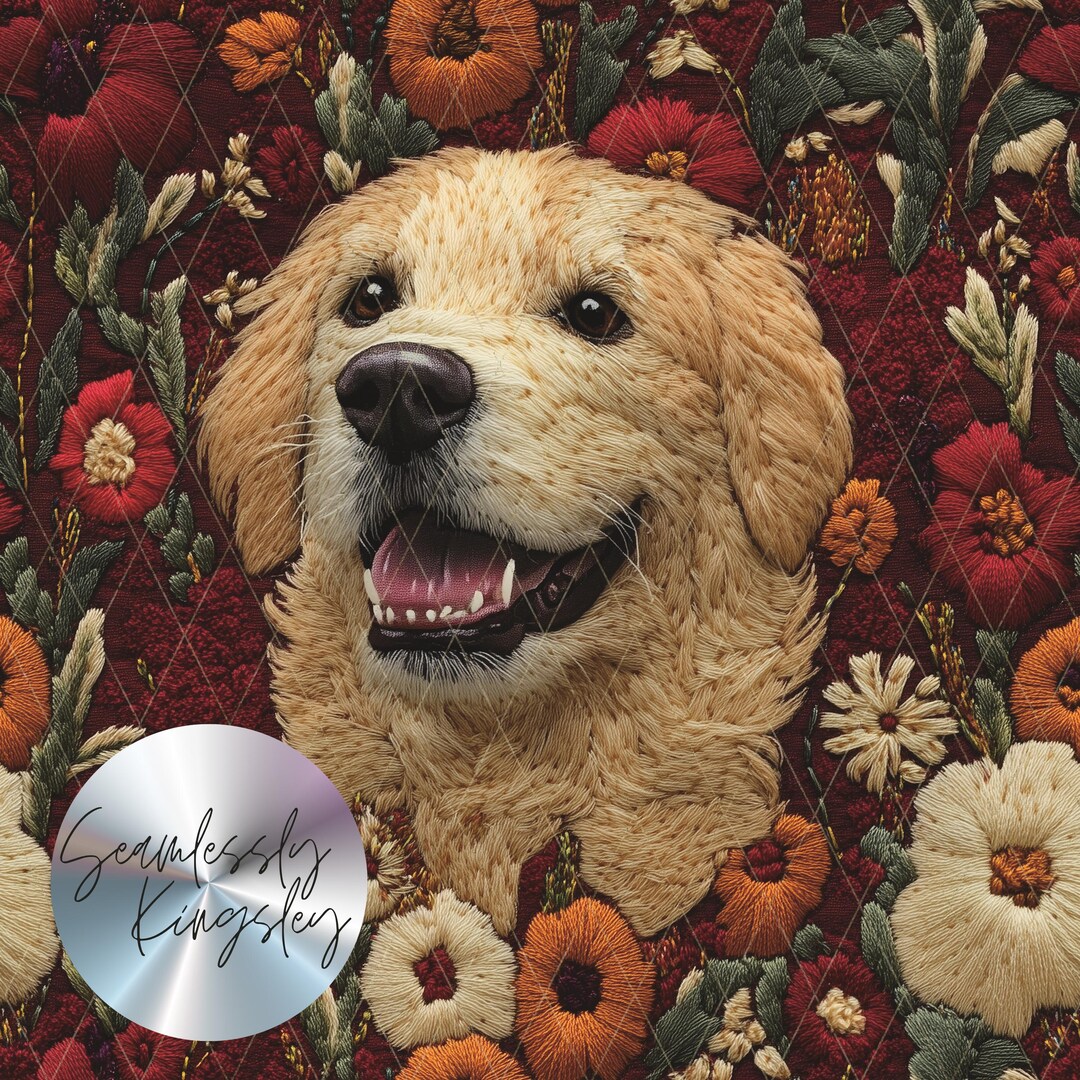 3D Golden Retriever Seamless Digital Paper Pack, Puppy Patterns, Red ...
