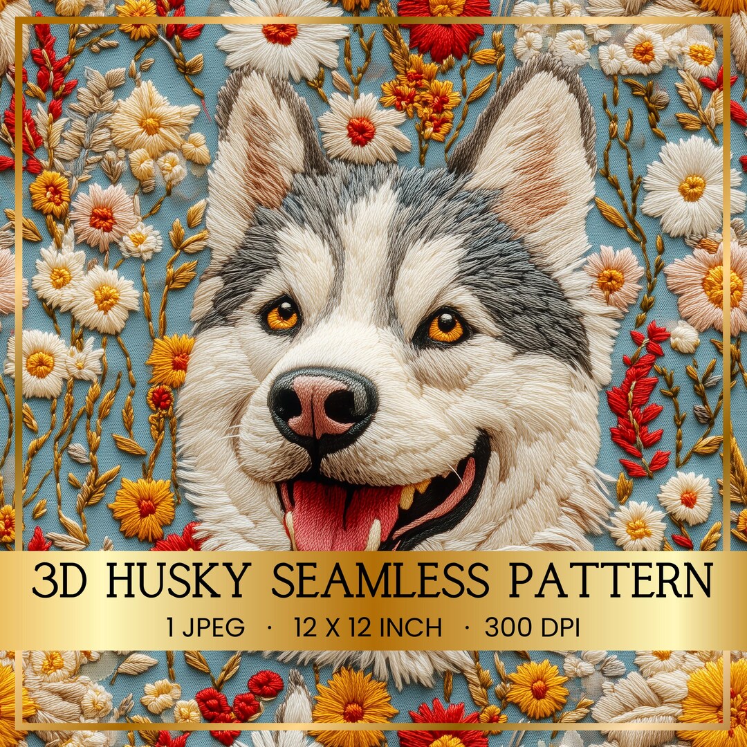 3D Siberian Husky Seamless Pattern, Puppy Digital Paper for Paper and ...