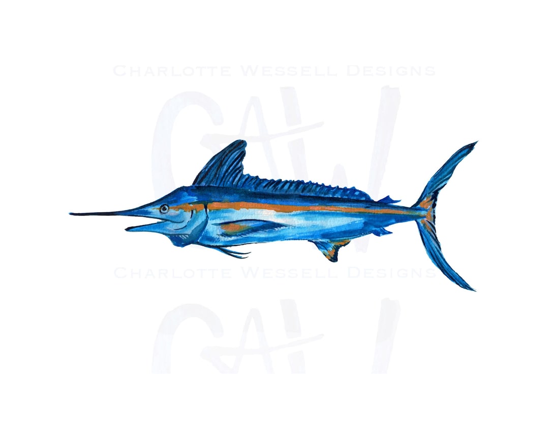 Modern Southern Blue Marlin Wall Art | Coastal Nautical Digital ...
