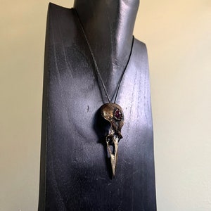 Bronze Crow Skull Pendant Set With a Garnet - Etsy