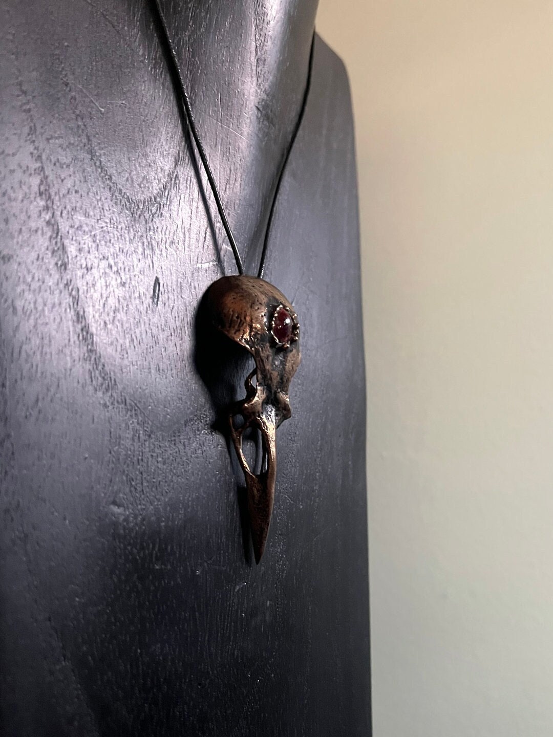 Bronze Crow Skull Pendant Set With a Garnet - Etsy