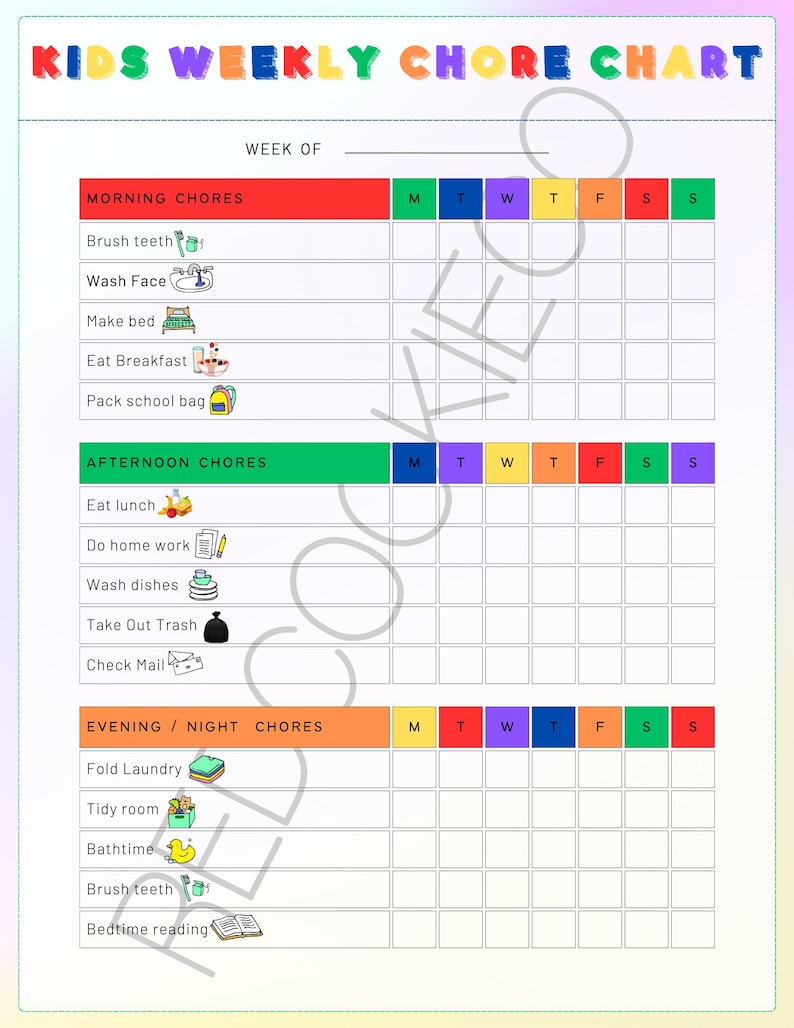 Printable Weekly Chore Chart for Kids Digital Download Fun & Motivating ...