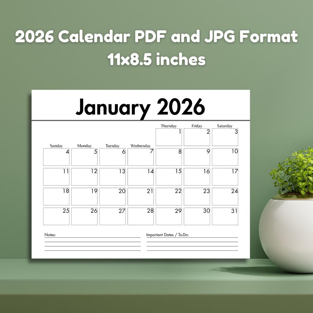Minimalist 2026 Printable Calendar | Modern Monthly Planner ...