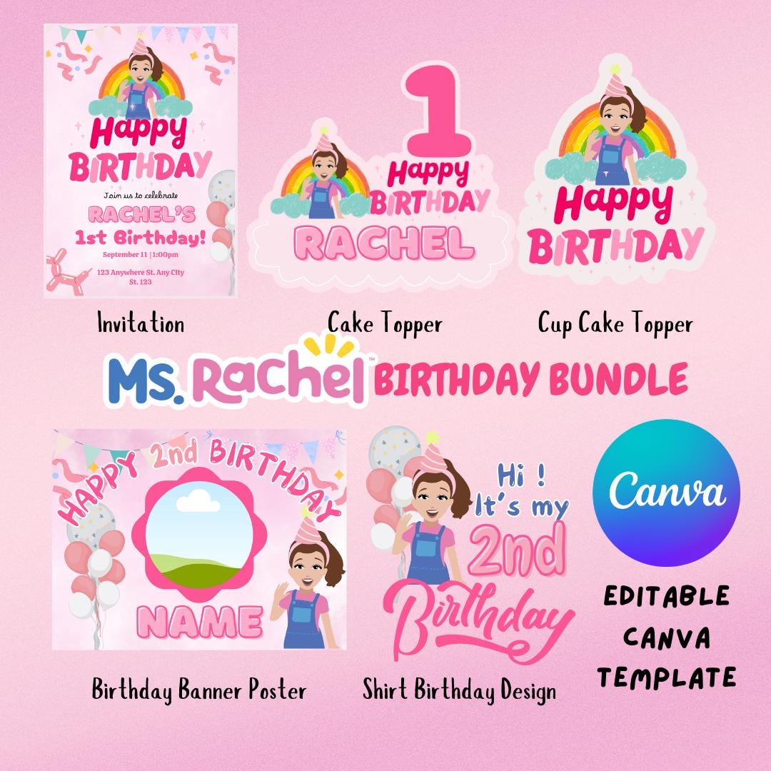 Miss Rachel Birthday Bundle: Editable Party Kit (canva Template) - Etsy