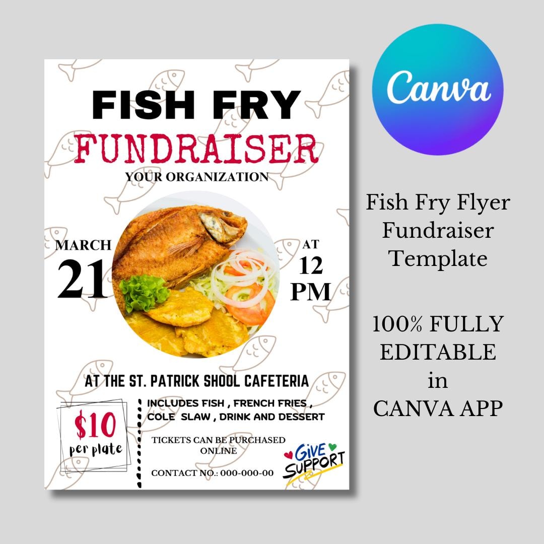 Fish Fry Fundraiser Flyer: Editable Canva Template - Etsy