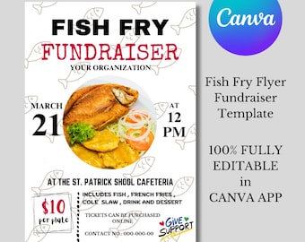 Editable Fish Fry Flyer Template | Fish Fry Template | Canva Edit Fish ...