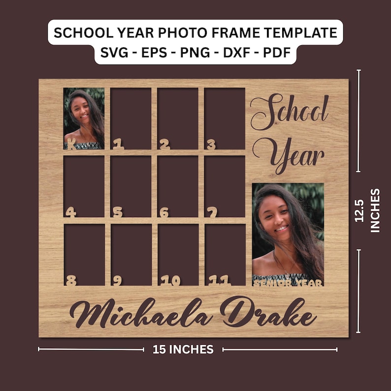 School Year Photo Frame Template SVG | Memory Keepsake Sign (digital ...
