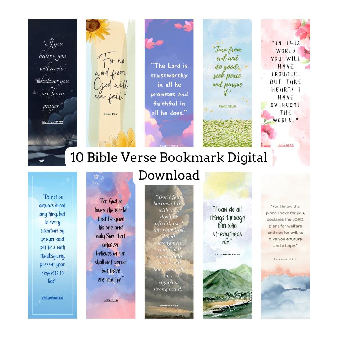 10 Unique Design Bible Verse Bookmark Bundle , Christian Bookmark ...