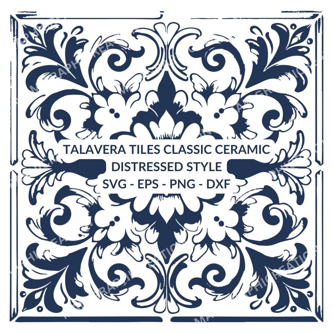 Talavera Tiles Distressed Classic Ceramic Style SVG EPS PNG Dxf ...
